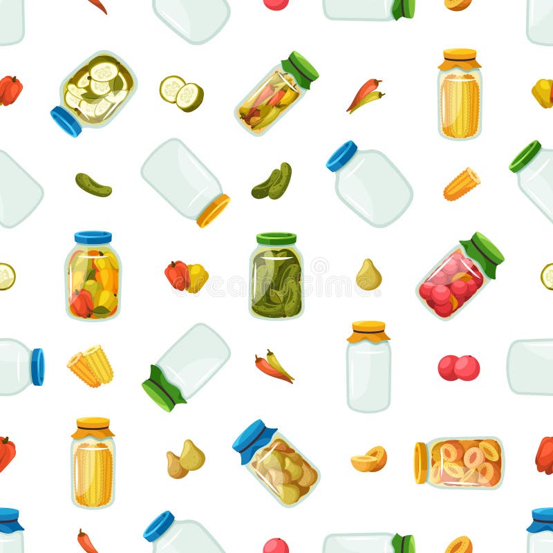 Seamless Pattern Featuring an Array of Vibrant Canned Goods in Glass ...