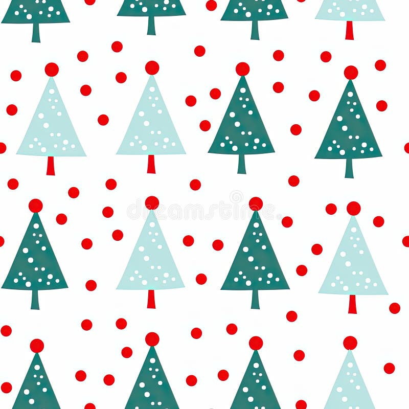 Seamless Pattern Featuring Christmas Trees with Dotted Designs in Teal ...