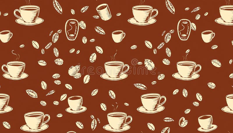 Coffee Bean and Cup Pattern, Seamless Cafe Theme, Beverage Background, Stock Photo, Generative ...