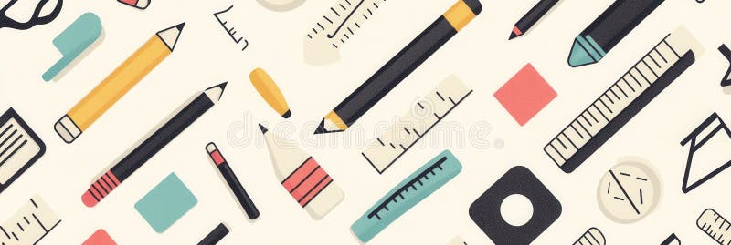 Seamless Pattern Featuring Design Tools in Soft Monochrome Palette for ...