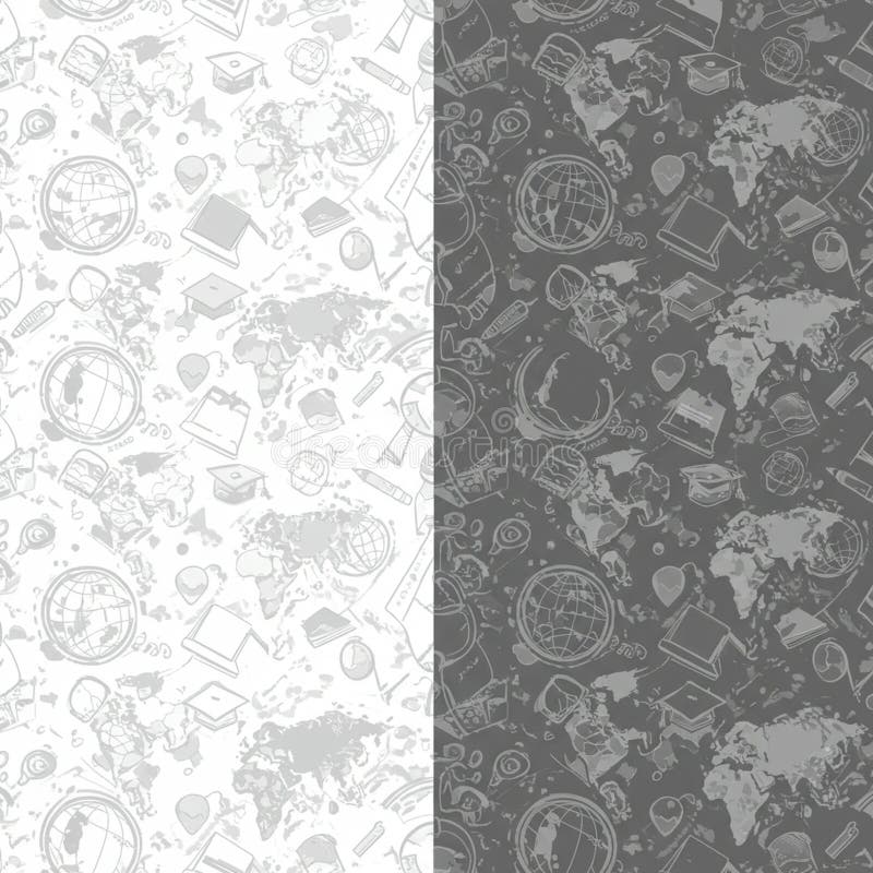 Seamless Pattern Featuring Educational Motifs Such As Globes, Books, Graduation Stock ...