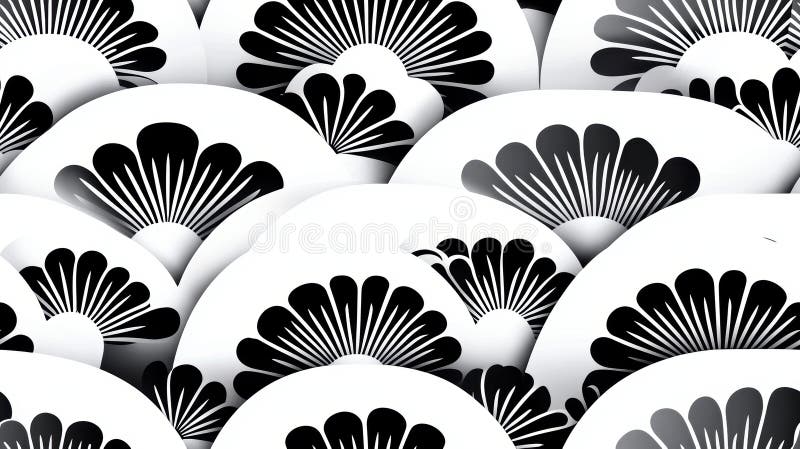 Seamless Pattern Featuring Elegant Black and White Fan Shapes Creates ...