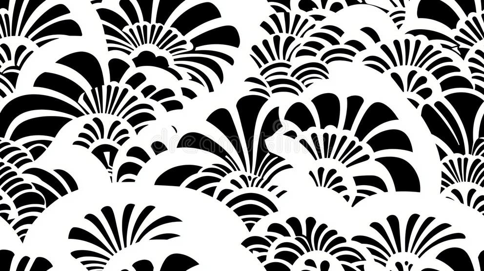 Seamless Pattern Featuring Elegant Fan Shapes in Black and White ...