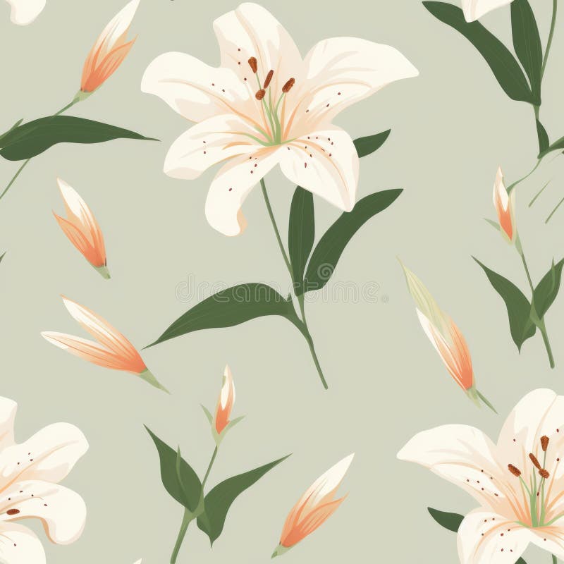 Vintage Lily Flower Pattern Seamless Vector Illustration in Minimal ...