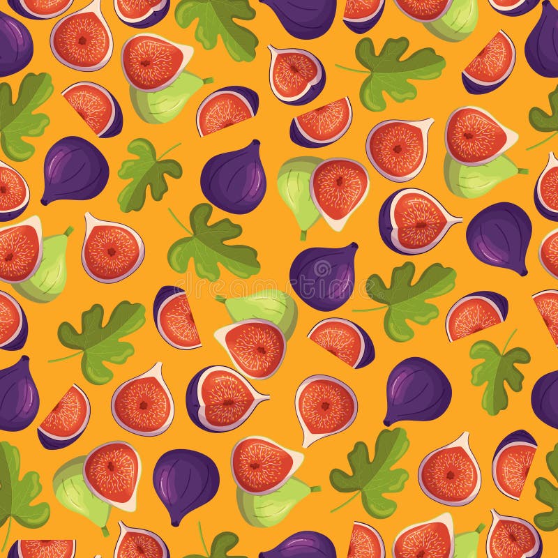 Seamless Pattern Featuring Figs on Yellow Background, Motif for Design ...