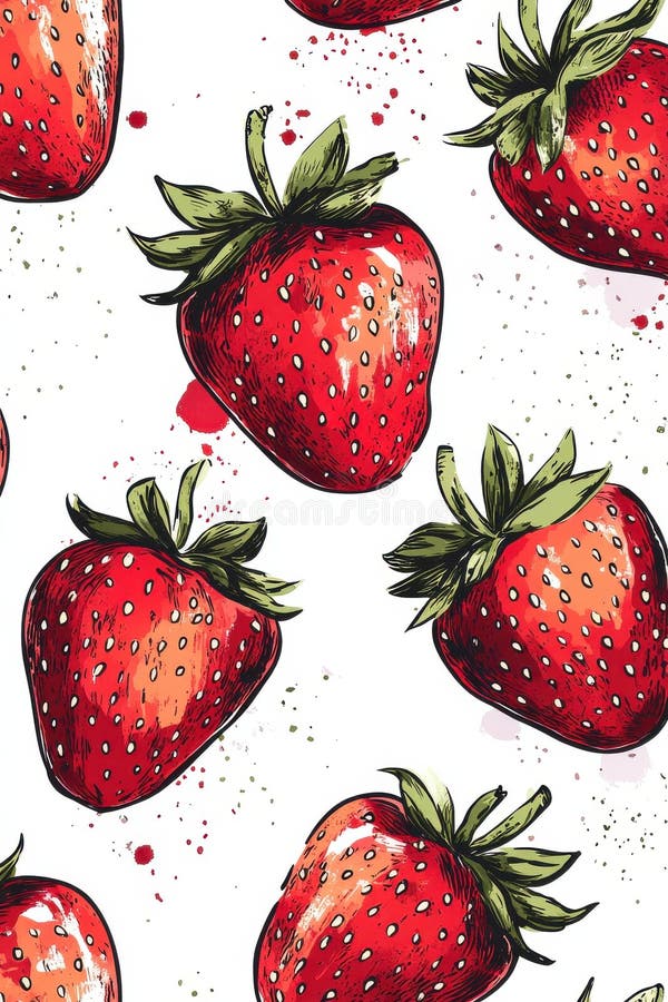 Pattern Cartoon Strawberry White Dots Pink Background Stock Photos ...
