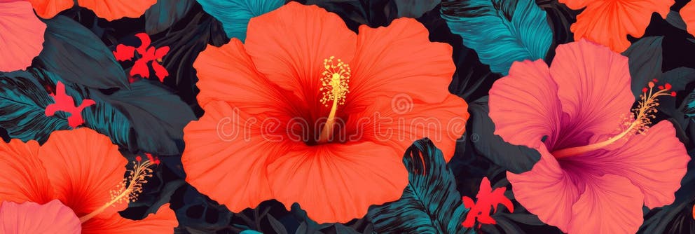 Seamless Pattern Featuring Interlocking Stylized Hibiscus Flowers and ...