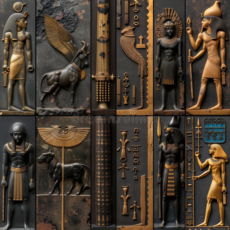 Ancient Assyrian and Babylonian Bas-relief Carvings Stock Illustration ...