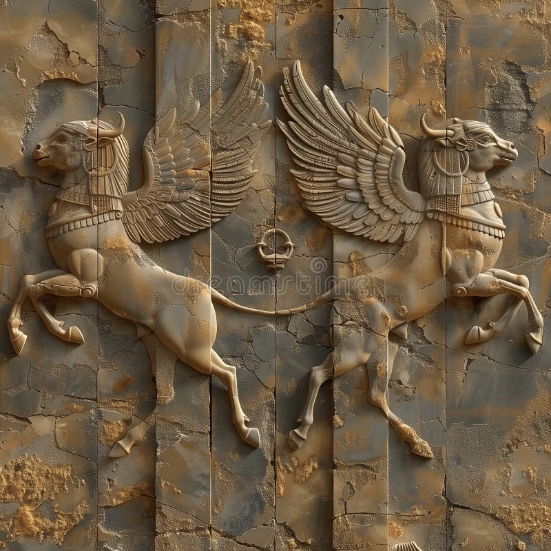 Ancient Assyrian and Babylonian Bas-relief Carvings Stock Illustration ...