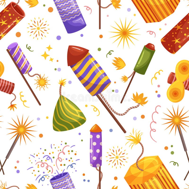 Seamless Pattern Featuring Intricate Pyrotechnic Design. Explosive ...