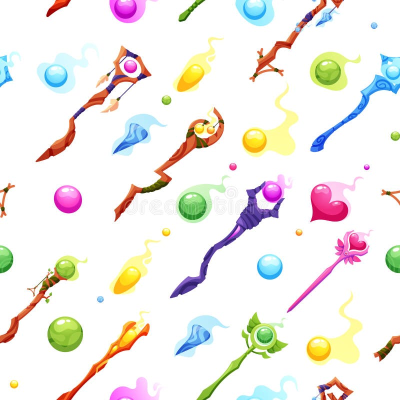 Seamless Pattern Featuring Magic Staff Design, Perfect for Mystical and ...
