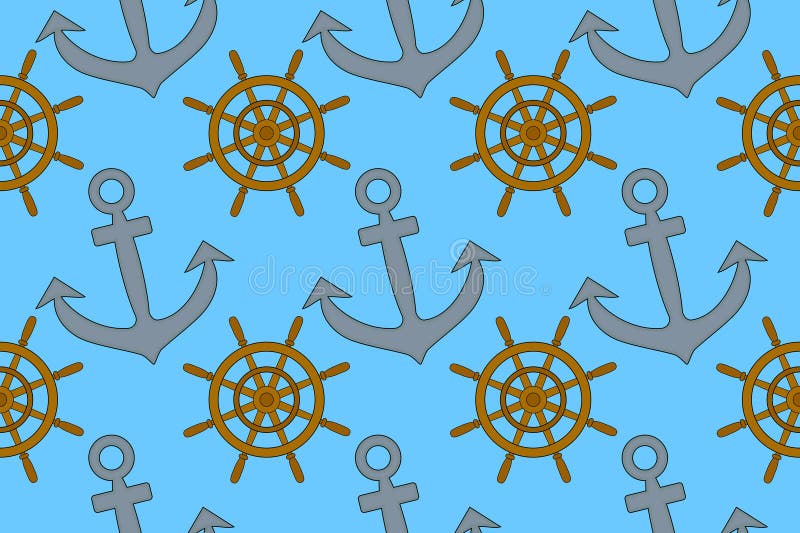 Seamless Nautical Pattern with Anchors and Helms Stock Vector - Illustration of vacation, anchor ...