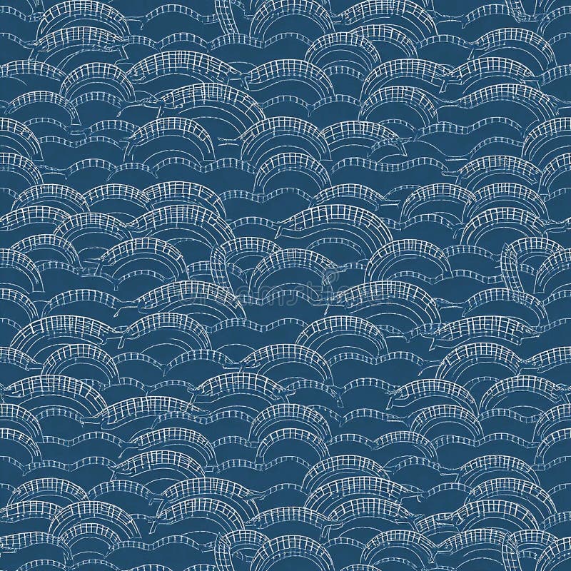 Seamless Pattern Featuring Overlapping Arches Resembling Waves, Drawn ...