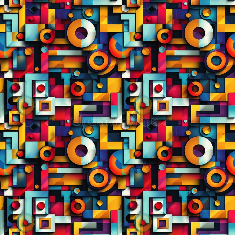 Colorful Geometric Pattern with Overlapping Shapes and Vibrant Colors ...