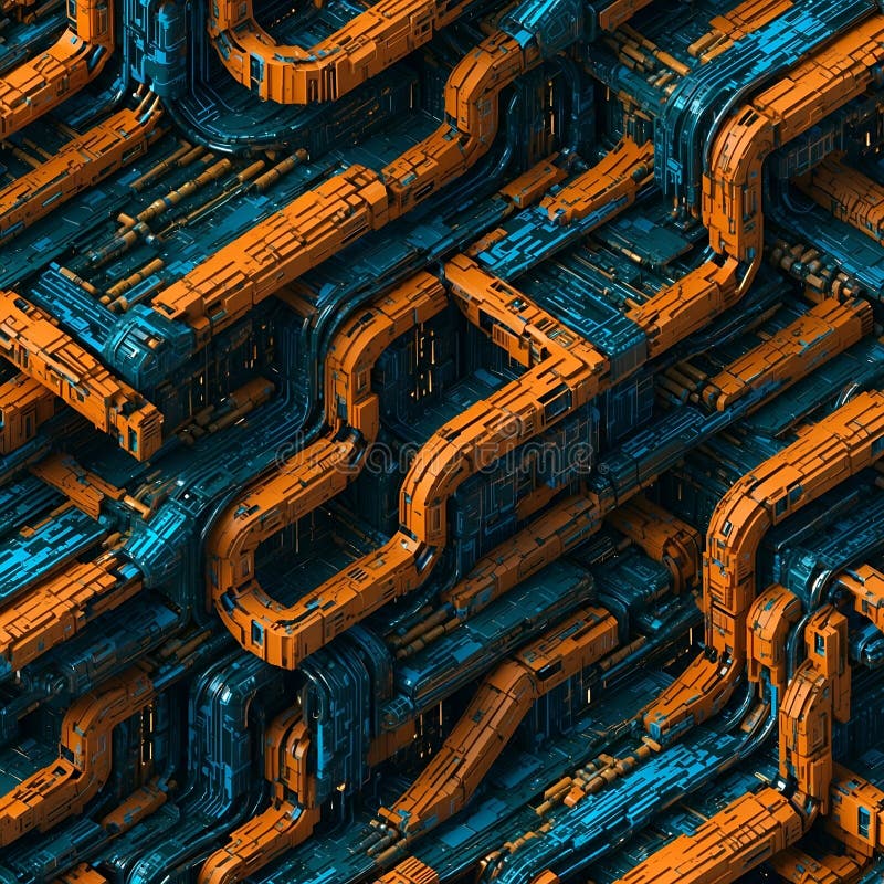 Large Group of Orange and Blue Pipes in a Seamless Pattern. Generative ...