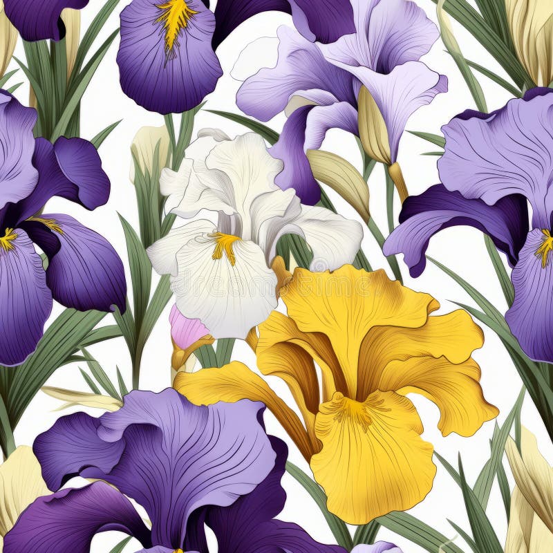 Colorful Iris Flower Pattern on White Background Stock Illustration ...