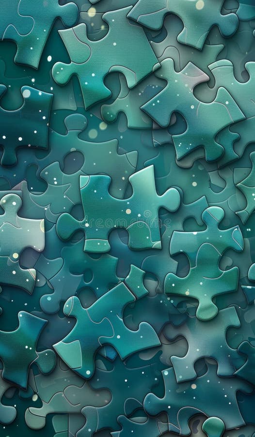 Seamless Pattern of Realistic Jigsaw Puzzle Pieces in Shades of Green ...