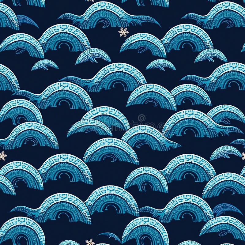 A Seamless Pattern Featuring Stylized Ocean Waves in Shades of Blue and ...