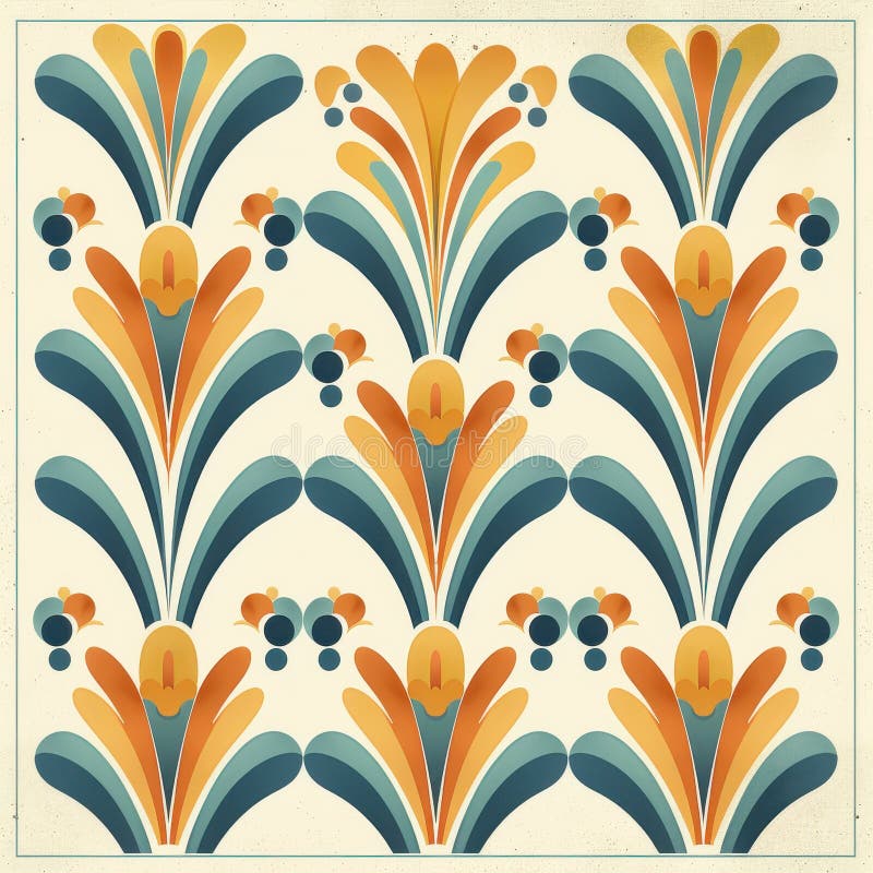 Vintage S Pattern in Teal, Orange, and Yellow Stock Illustration ...