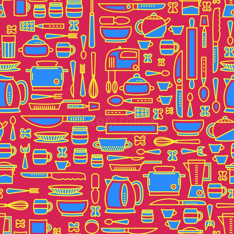Seamless Pattern Featuring Various Kitchen Utensils and Cooking Related ...
