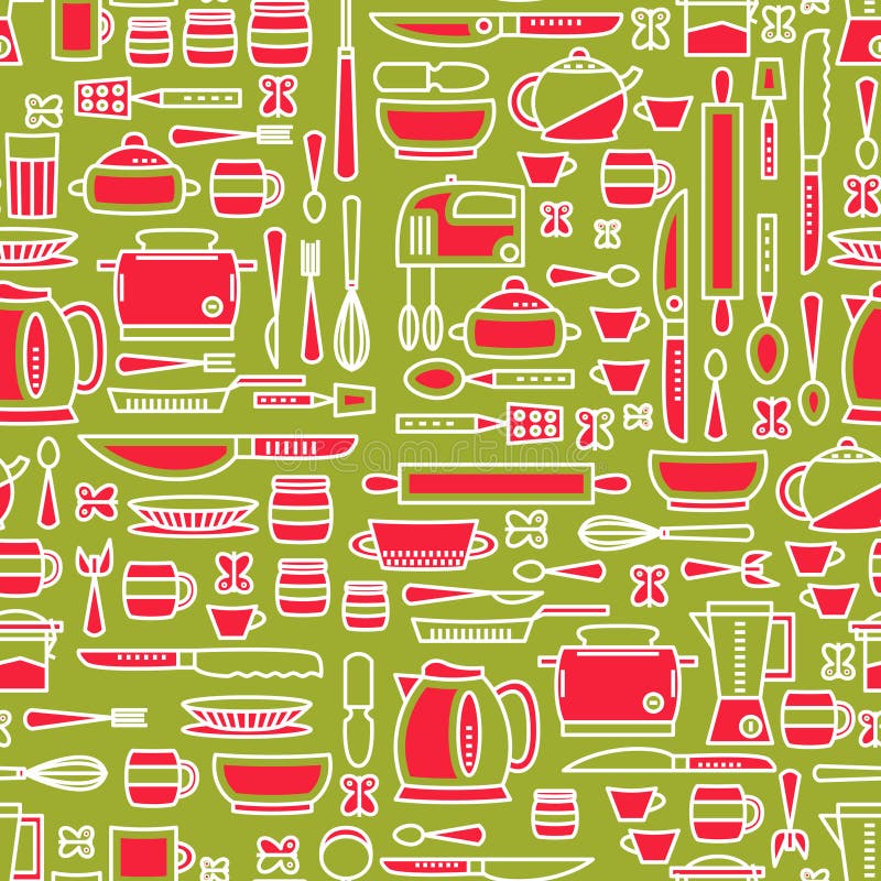 Seamless Pattern Featuring Various Kitchen Utensils and Cooking Related ...