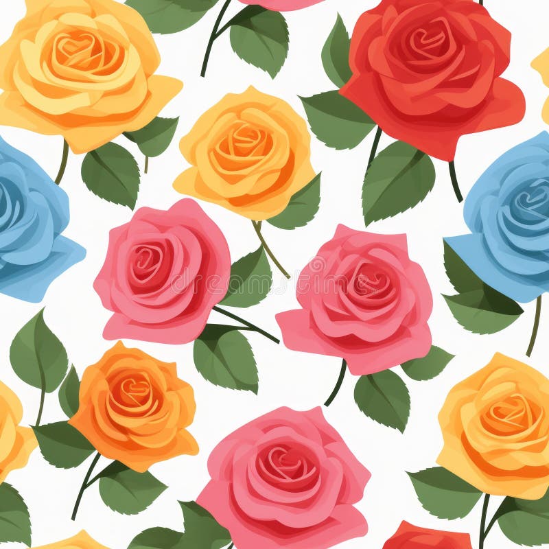 Colorful Rose Seamless Pattern: Retro Floral Illustration Stock ...