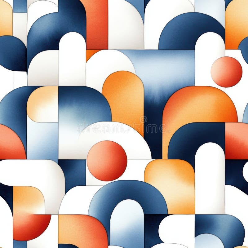 Seamless Pattern Featuring Vibrant Geometric Shapes in Blue, Orange ...