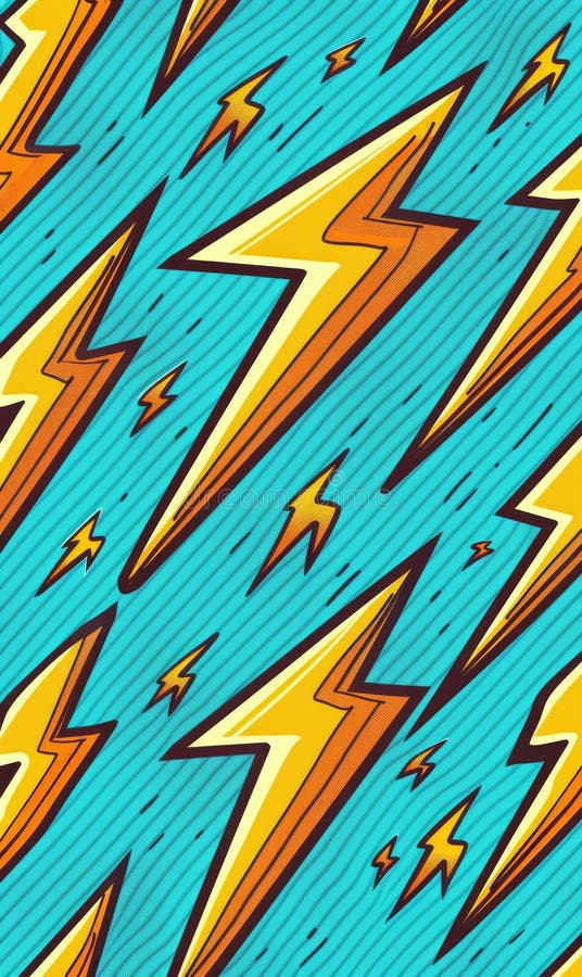 Vibrant Cartoon Lightning Bolt Pattern on a Turquoise Background Stock Image - Image of ...