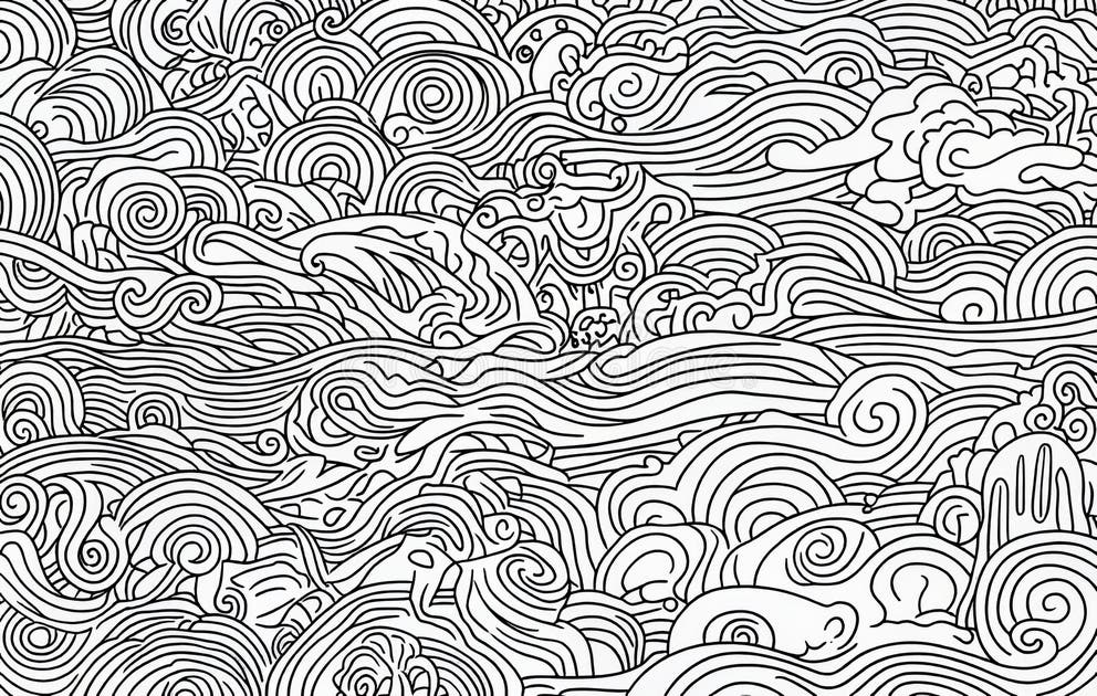 Seamless Pattern Featuring Waves and Curls, Complete with Pattern ...
