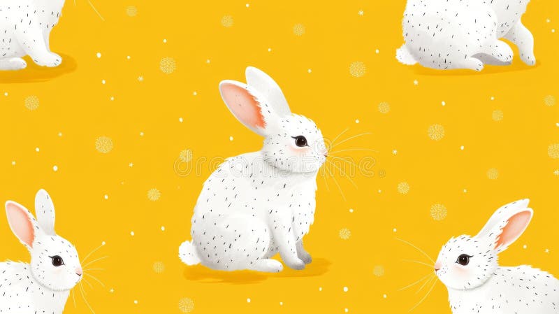 Seamless White Rabbit Pattern on Yellow Background Stock Image - Image ...