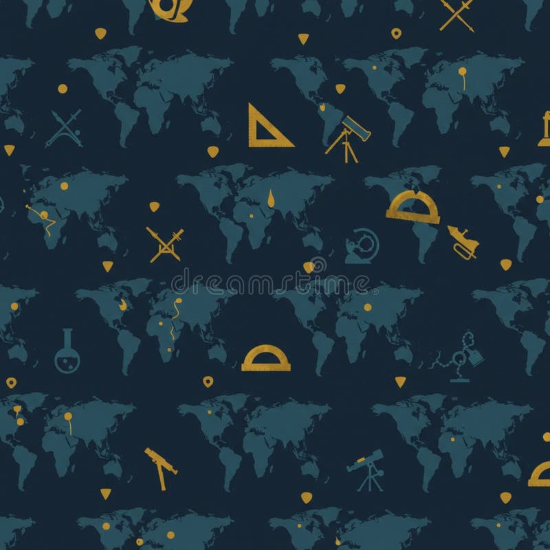 Seamless Pattern Featuring a World Map in Muted Teal on a Dark ...