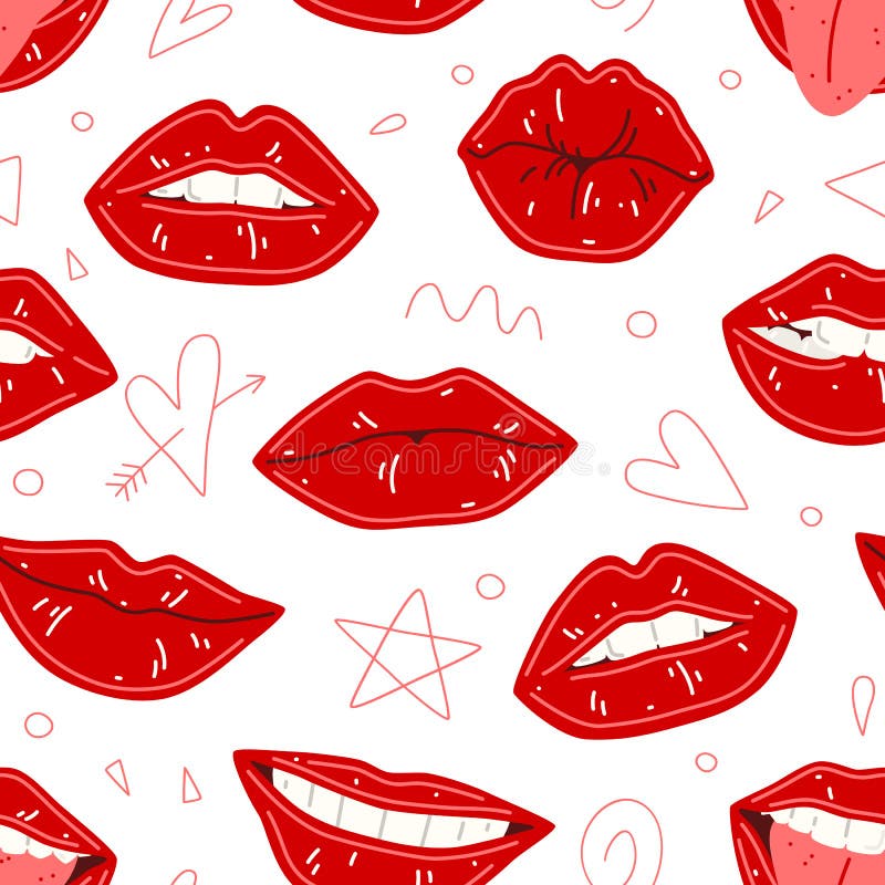 Seamless Pattern with Female Lips. Lips with Red Lipstick Stock Vector ...