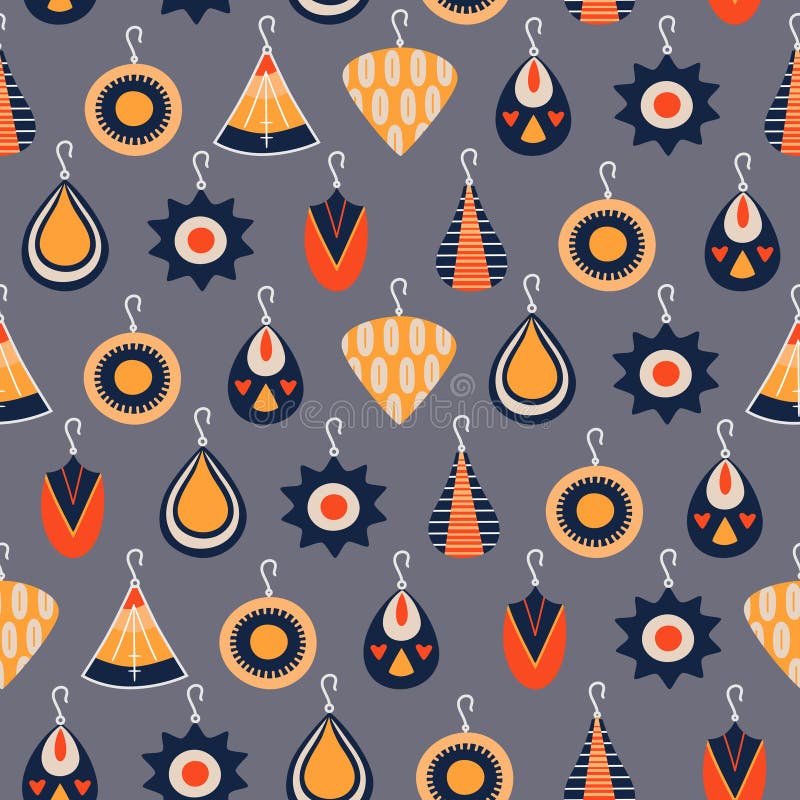 Seamless Pattern with Female Vintage Earrings. Background with Boho ...