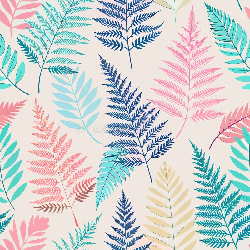Fern Leaves, Seamless Pattern Ornament for Background. AI Image Generated. Stock Illustration ...