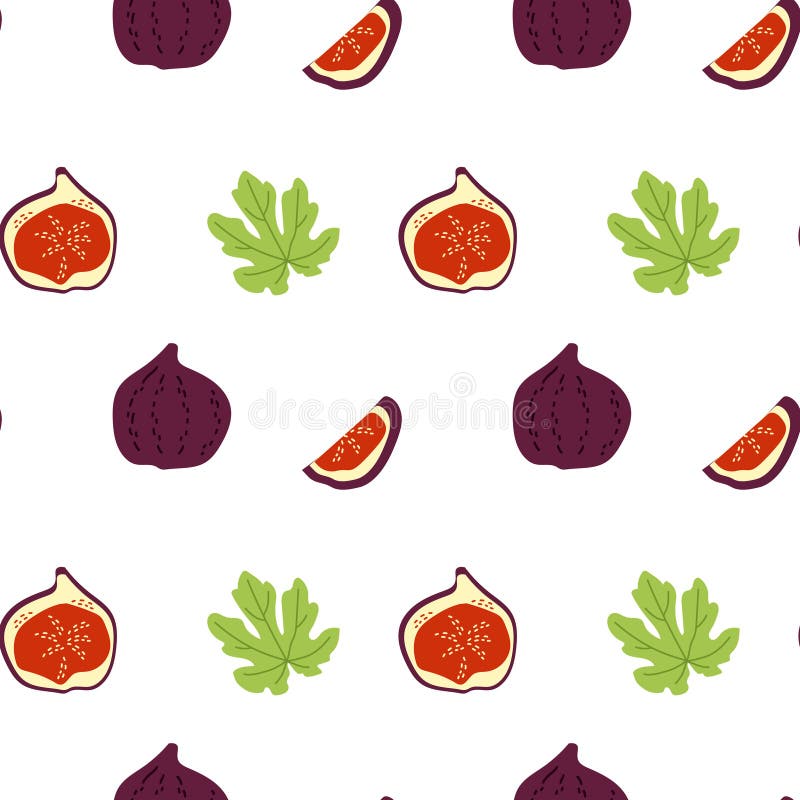 Seamless Pattern of Fig Slices and Leaves Stock Vector - Illustration ...