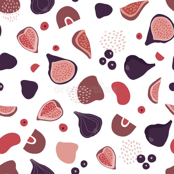 Seamless Pattern with Figs, Abstract Geometrical Elements, Shapes Stock ...