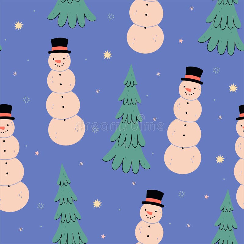 Seamless Pattern with Fir Trees and Snowmen. Vector Graphics Stock Illustration - Illustration ...