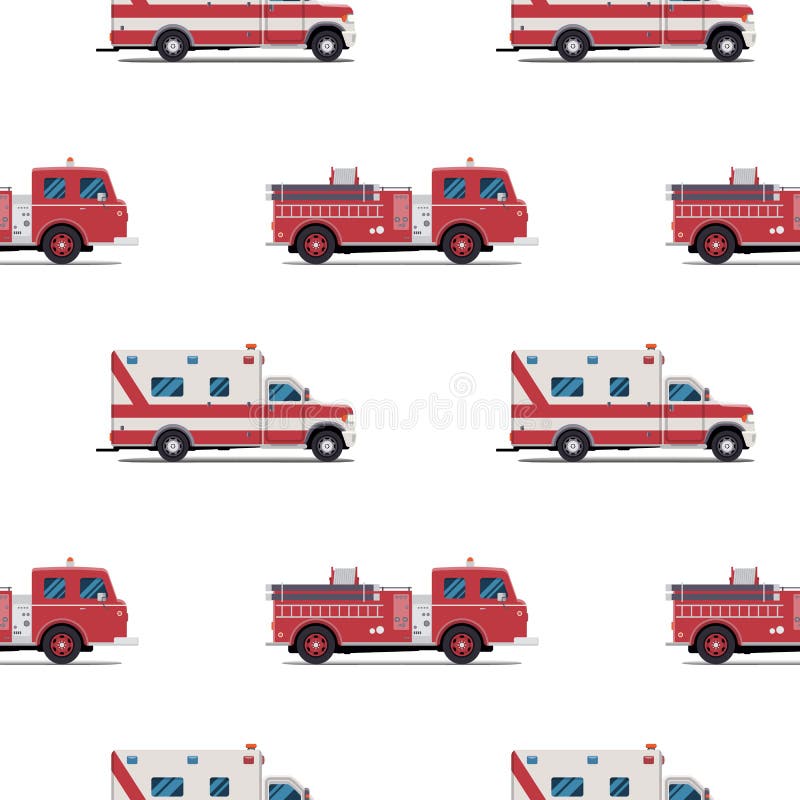 Seamless Pattern of the Fire Engine and Ambulance. Stock Vector ...