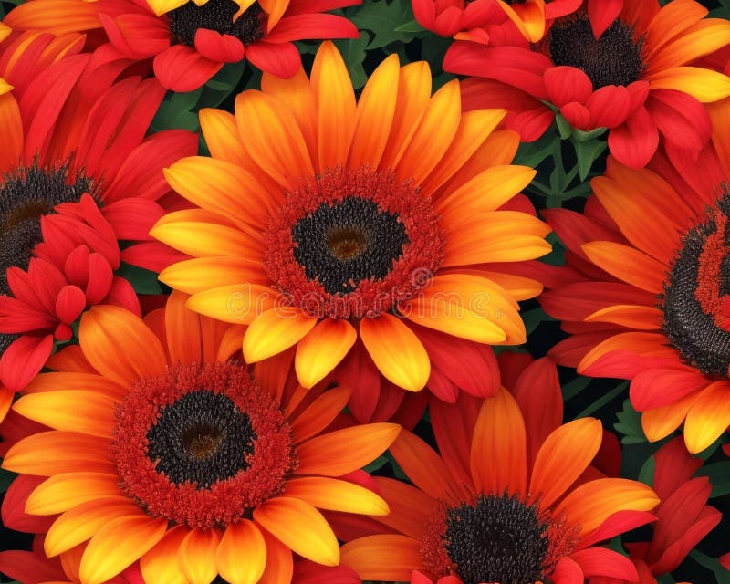 Seamless Pattern with Fire Red Gerbera Flowers Illustration in ...