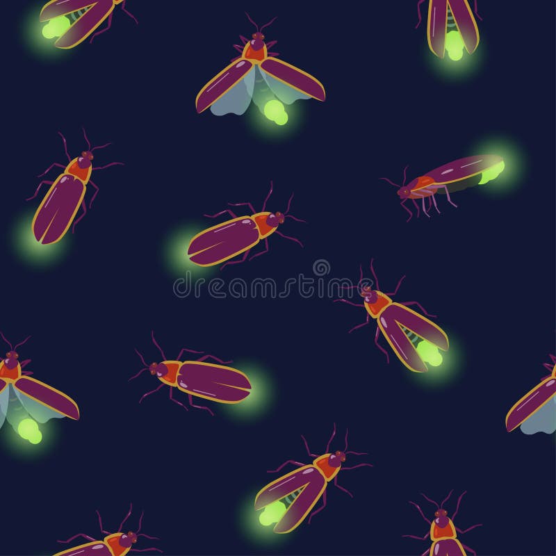 Seamless Pattern with Firefly Insects Flying with Different Angles ...