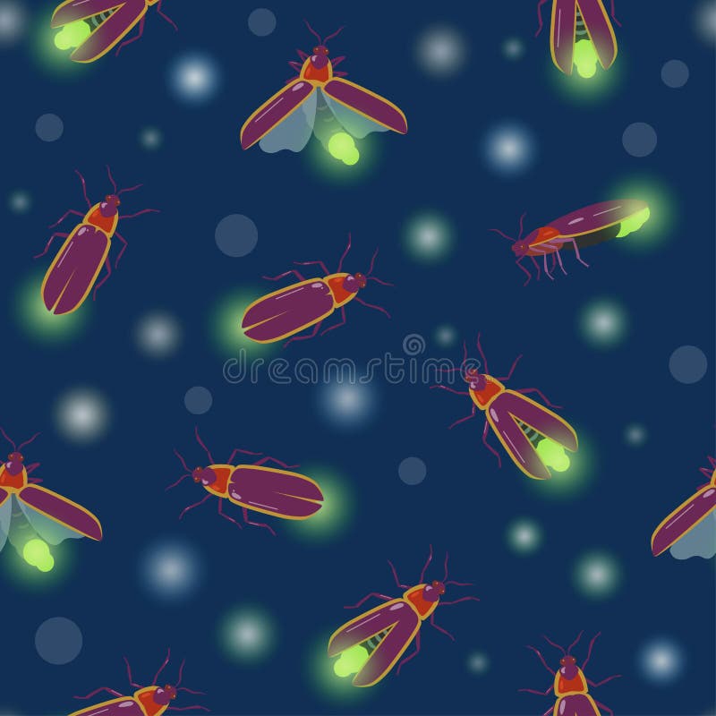 Seamless Pattern with Firefly Insects Flying with Different Angles ...
