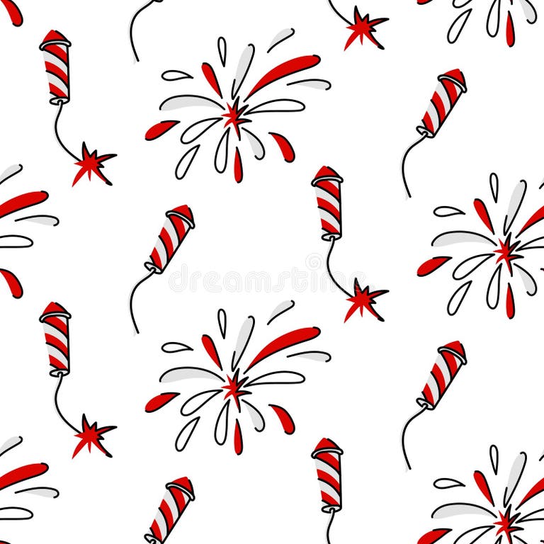 Seamless Pattern with Fireworks in the Festive Theme of Canada. Vector ...