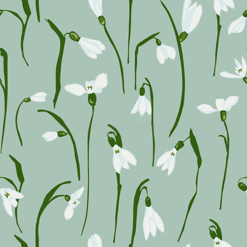 Vector Seamless Pattern with Snowdrops Stock Vector - Illustration of ...