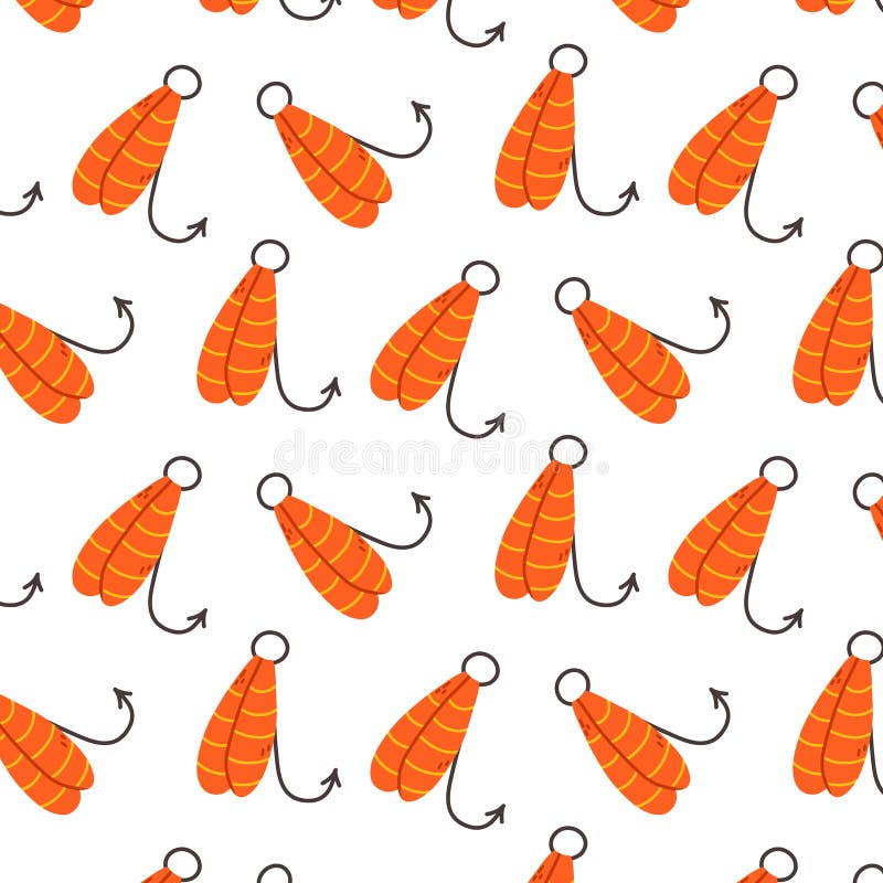Seamless Pattern with Fish Bait in Flat Style. Fishing Tackle Print ...