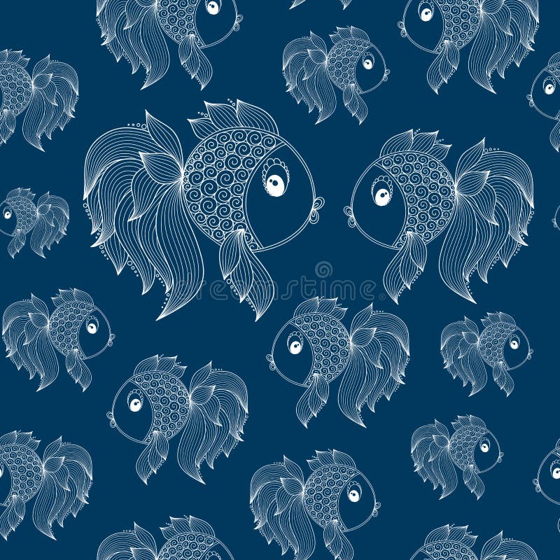 Seamless Pattern with Fish on Blue Background Stock Illustration ...