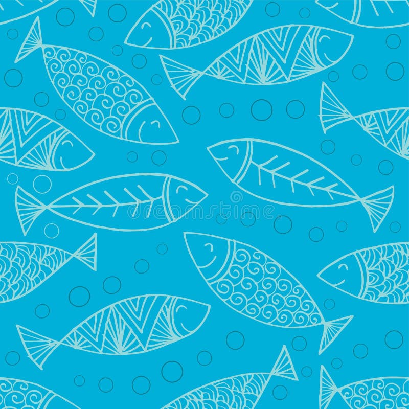 Seamless Pattern with Fish on a Blue Background. Stock Illustration ...