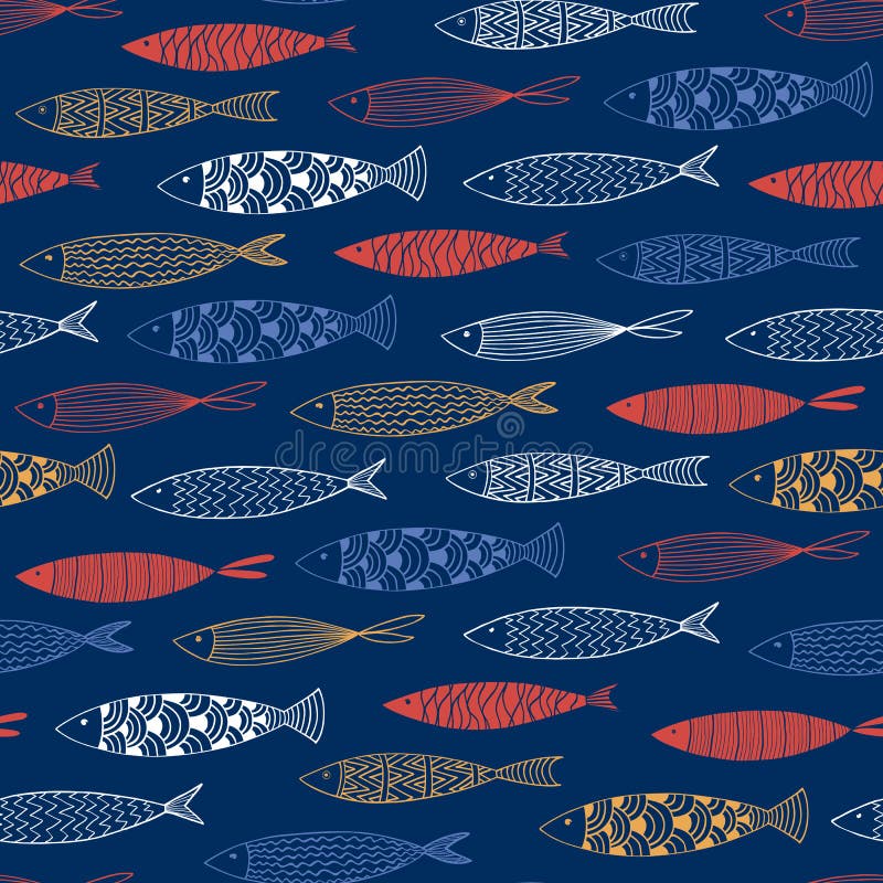 Seamless Pattern with Fish on a Blue Background Stock Vector ...
