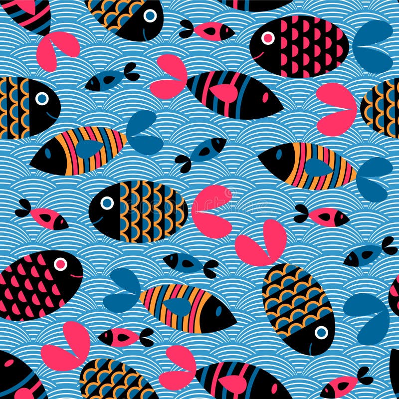 Seamless pattern with fish stock vector. Illustration of texture - 34278794