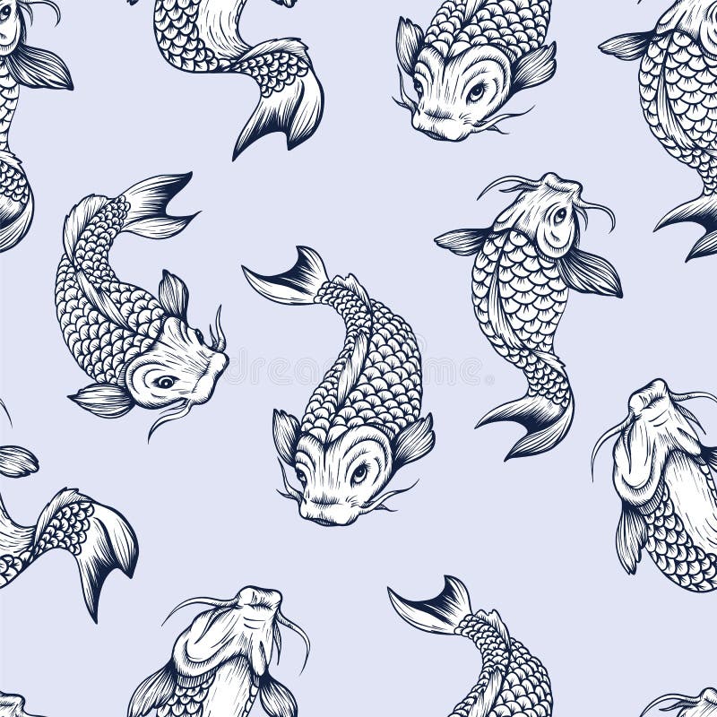 Seamless Pattern with Fish Koi. Japanese Vintage Print. Stock Vector ...