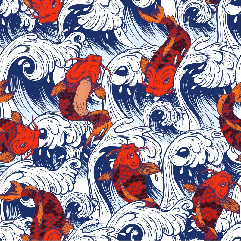 Seamless Pattern with Fish Koi. Japanese Vintage Print Stock Vector ...